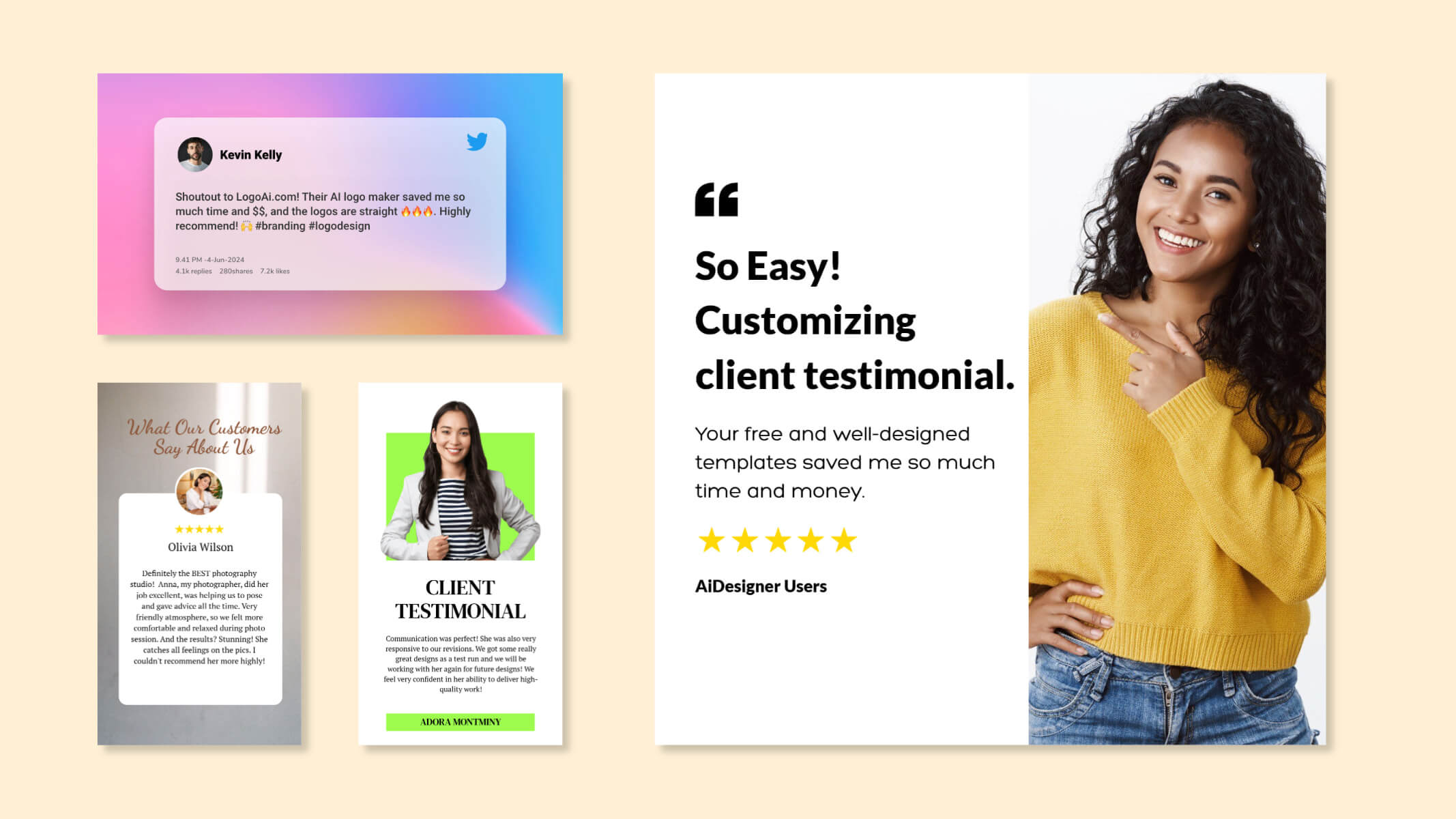 Showcase Customer Testimonials with Customizable Design Templates - LogoAI