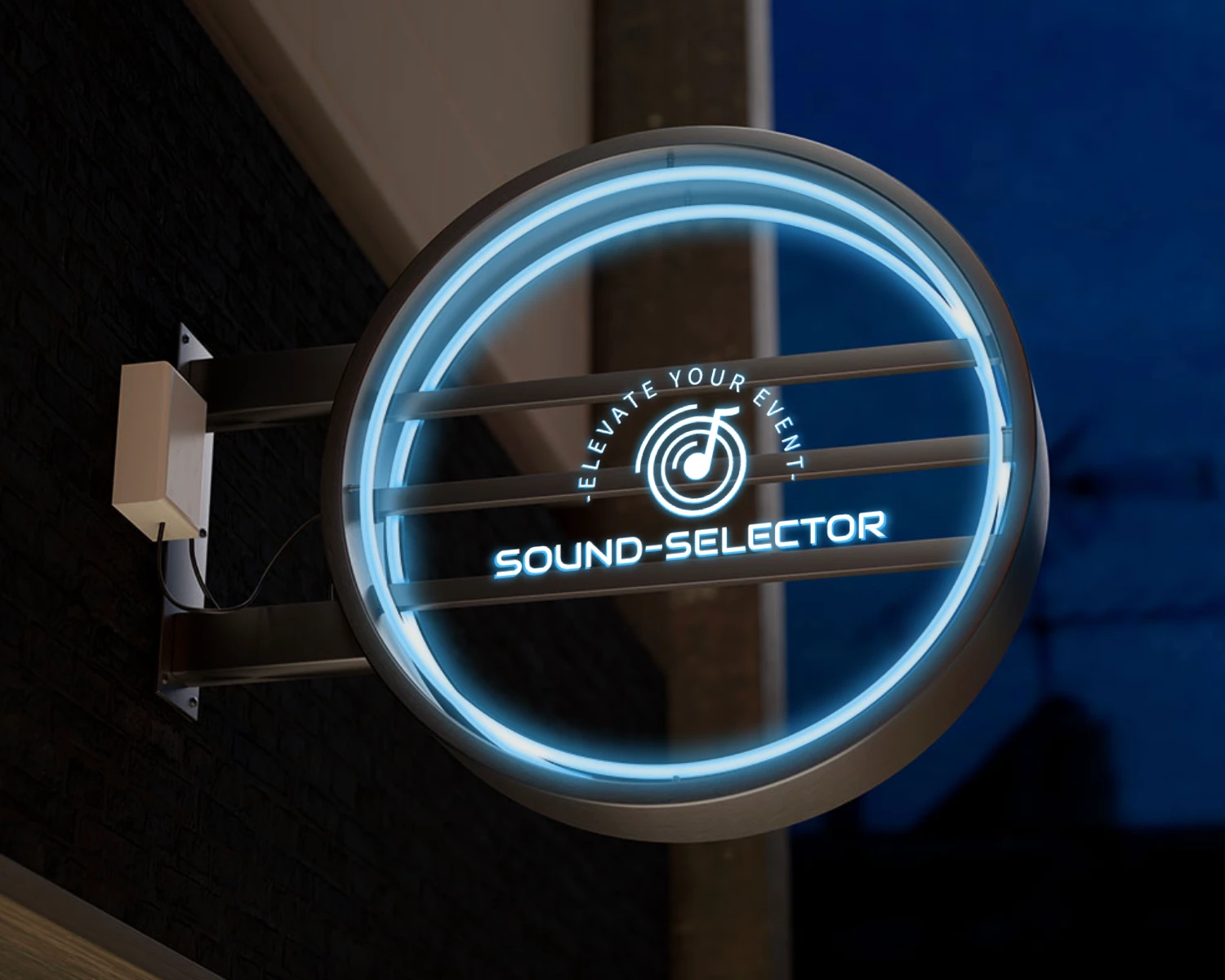Outdoor neon light box logo display mockup - AiDesign