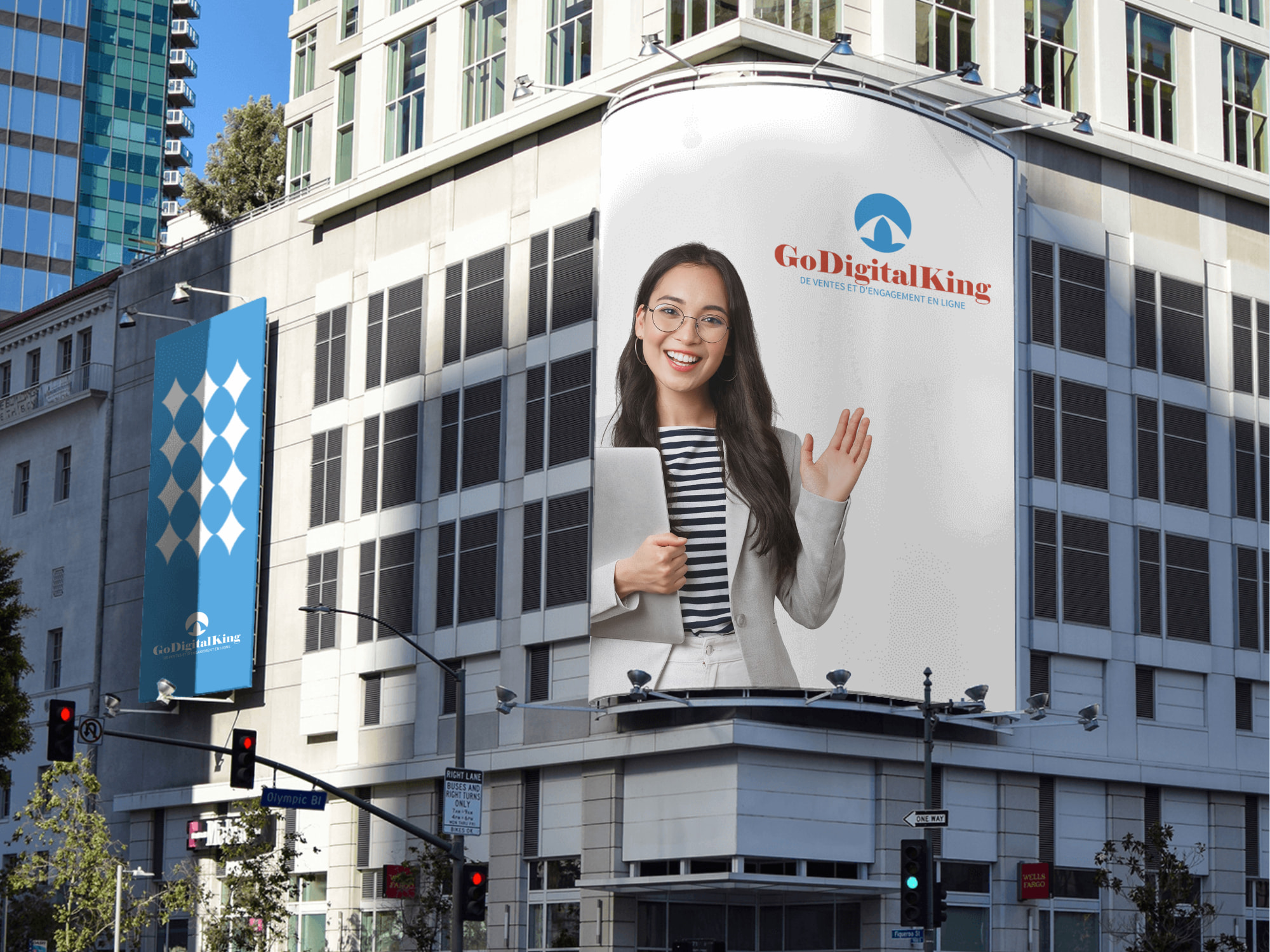 Outdoor curved billboard mockup - AiDesign