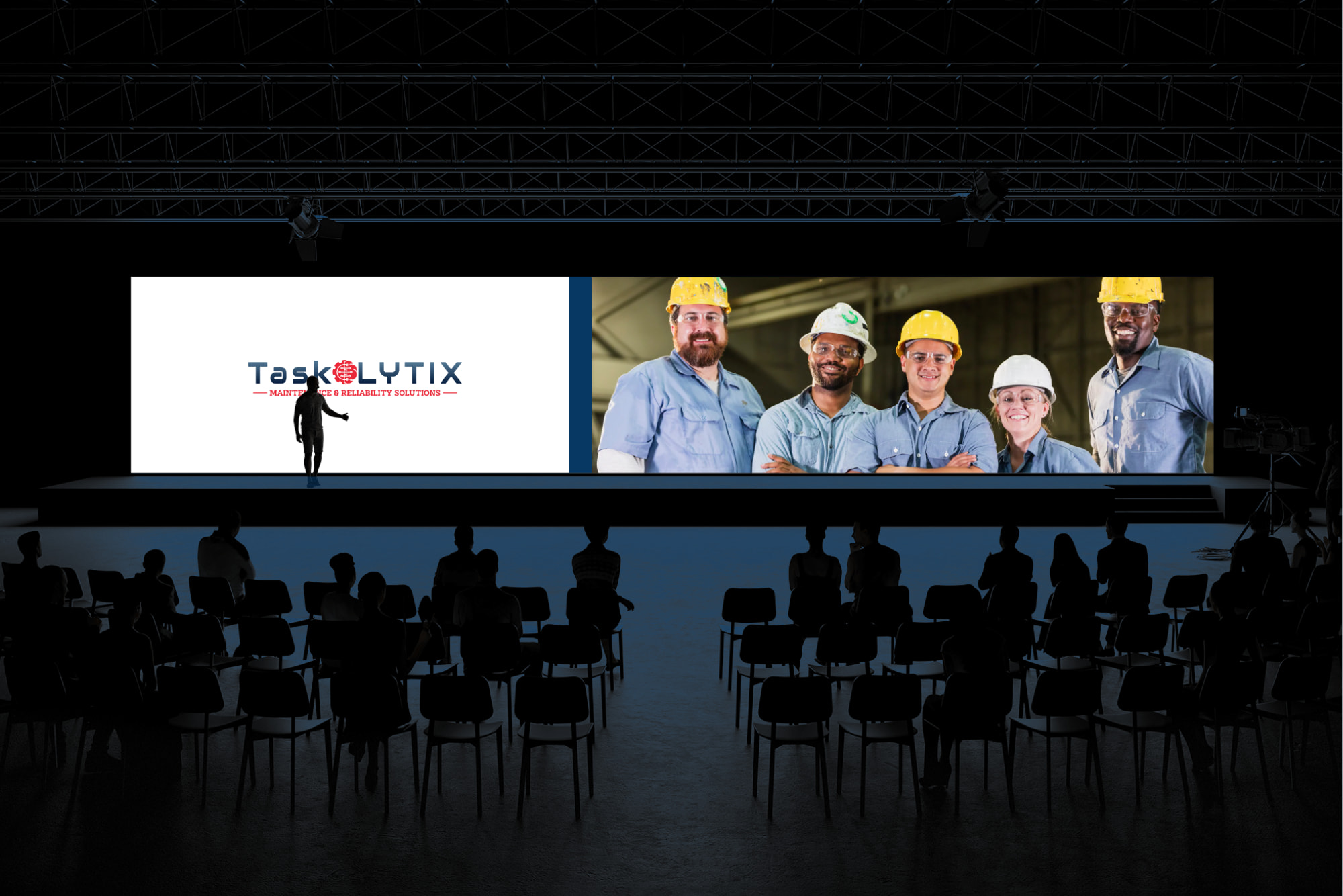 Company press conference luminous large screen logo mockup (1730429575 ...