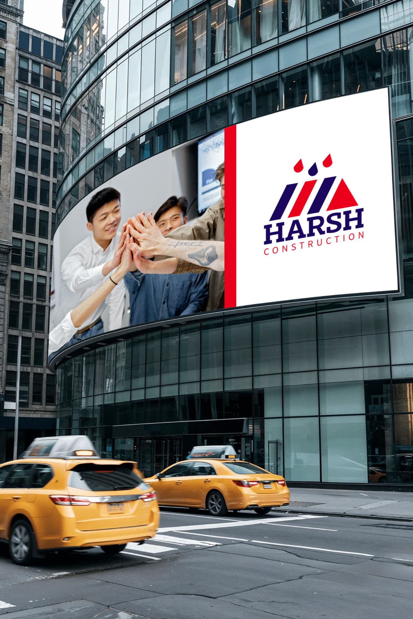 Curved banner billboard vi logo mockup rendering at city street corner ...