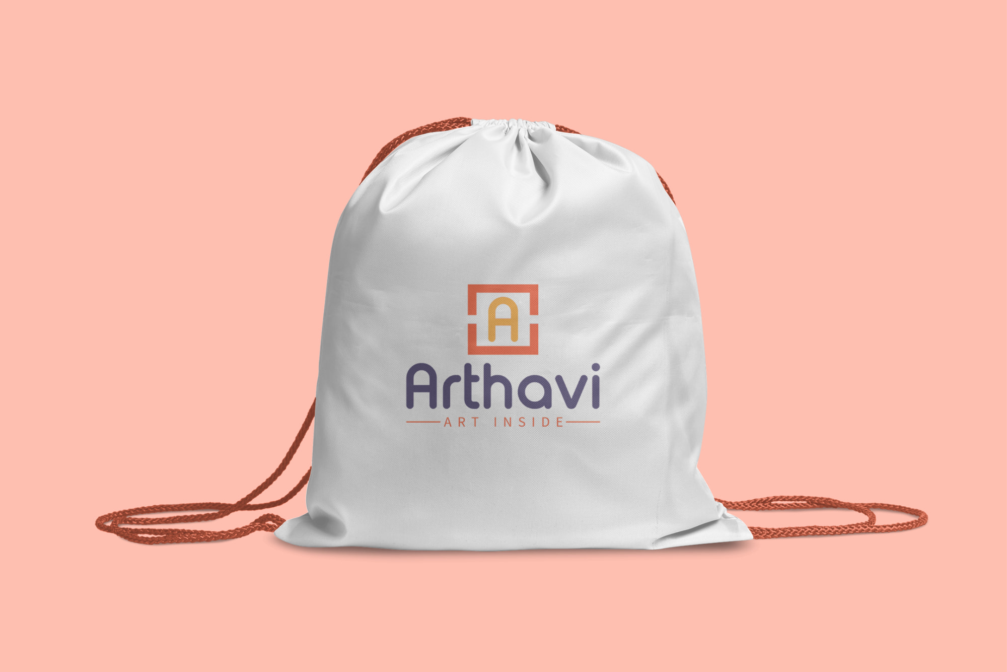 Drawstring canvas bag vi logo mockup renderings - AiDesign
