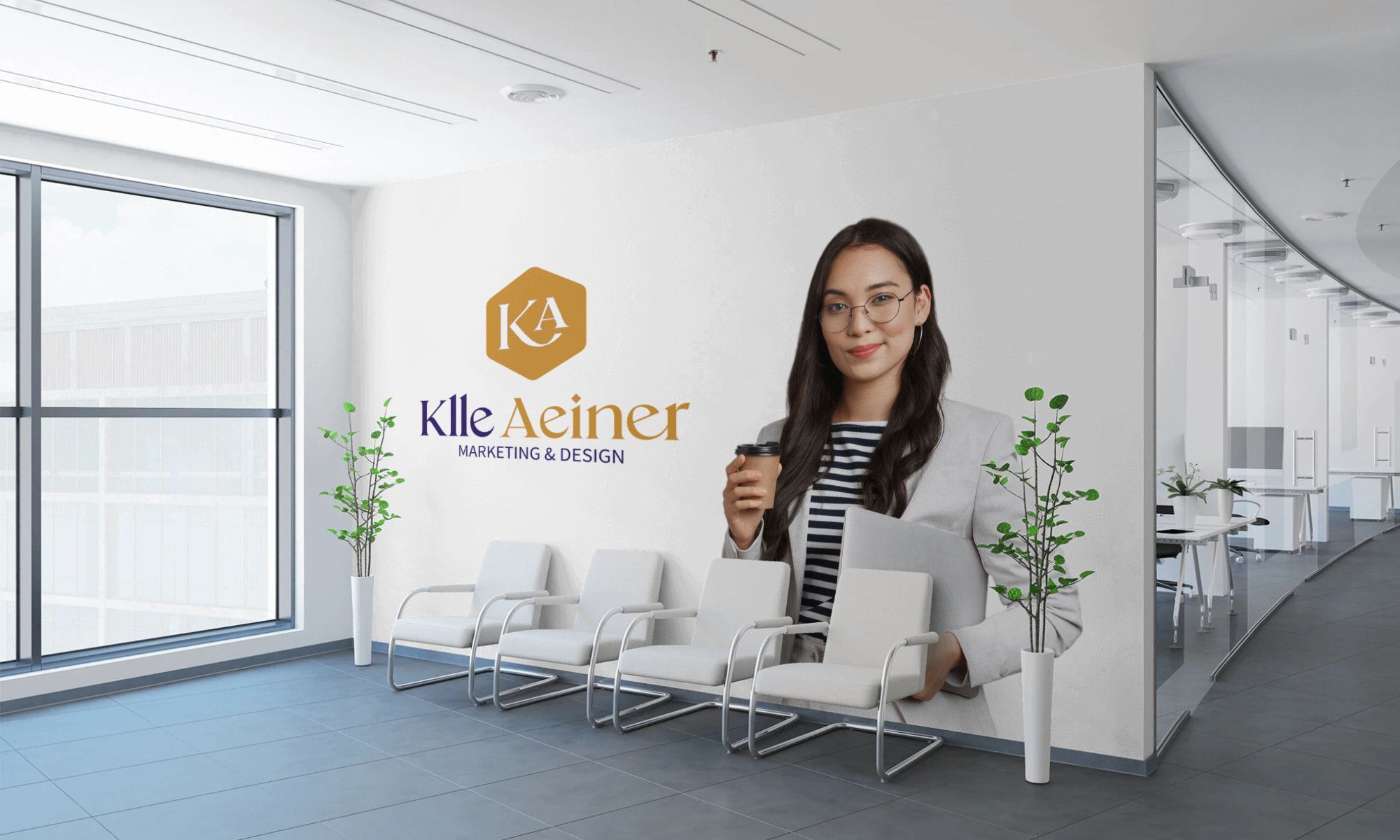 Indoor office rest area advertising wall vi logo mockup renderings ...