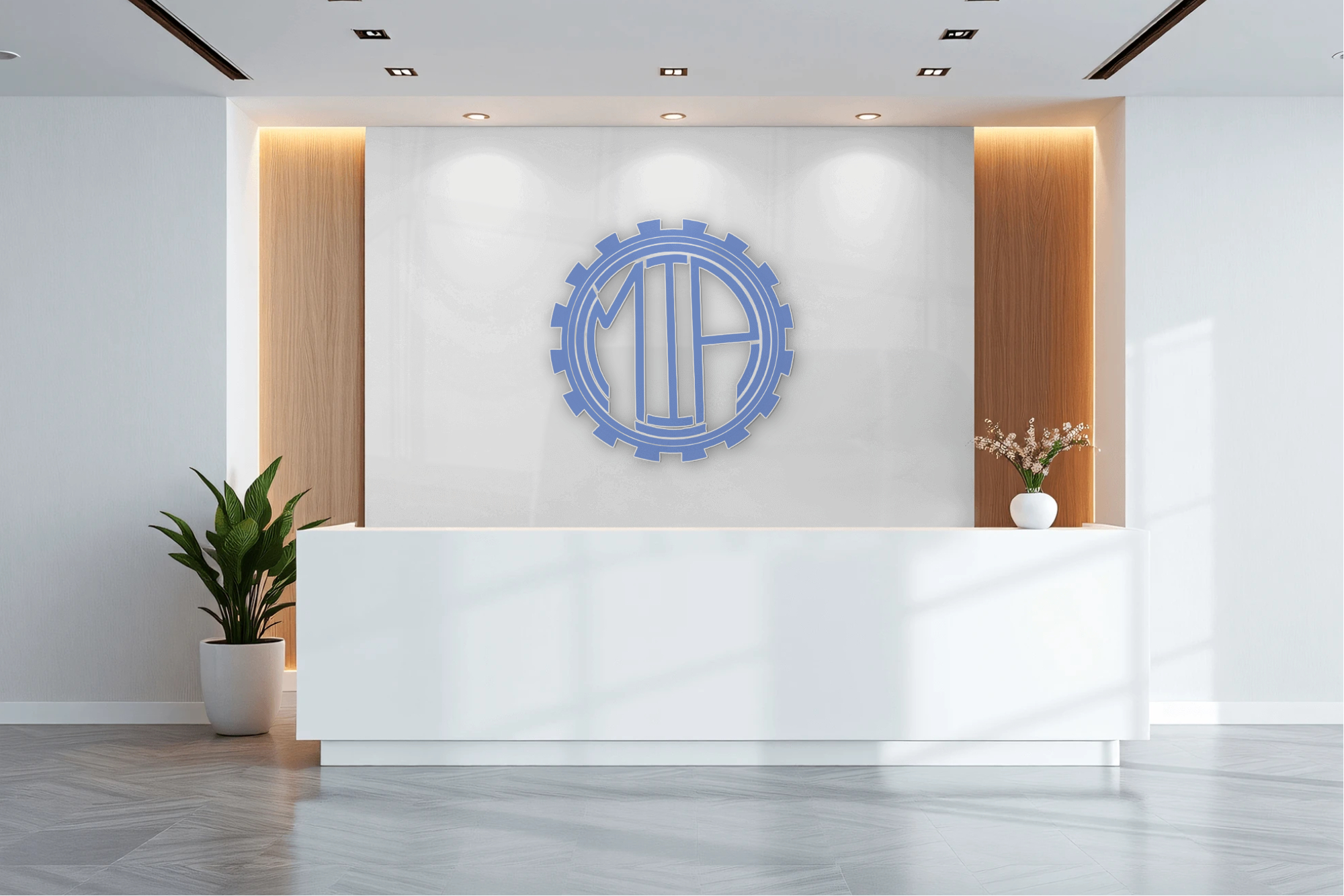 Company front desk wall 3D logo vi mockup renderings (1742134892 ...