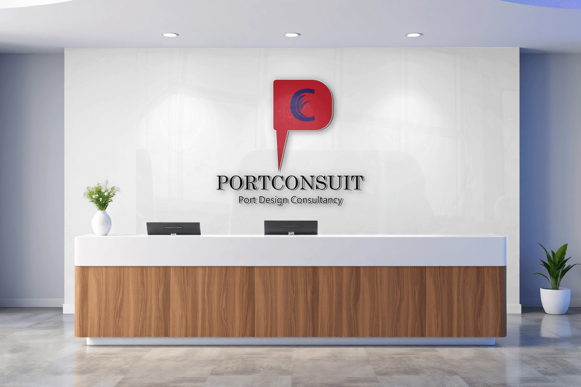 Company front desk wall 3D logo vi mockup renderings (1742456998) - AI ...