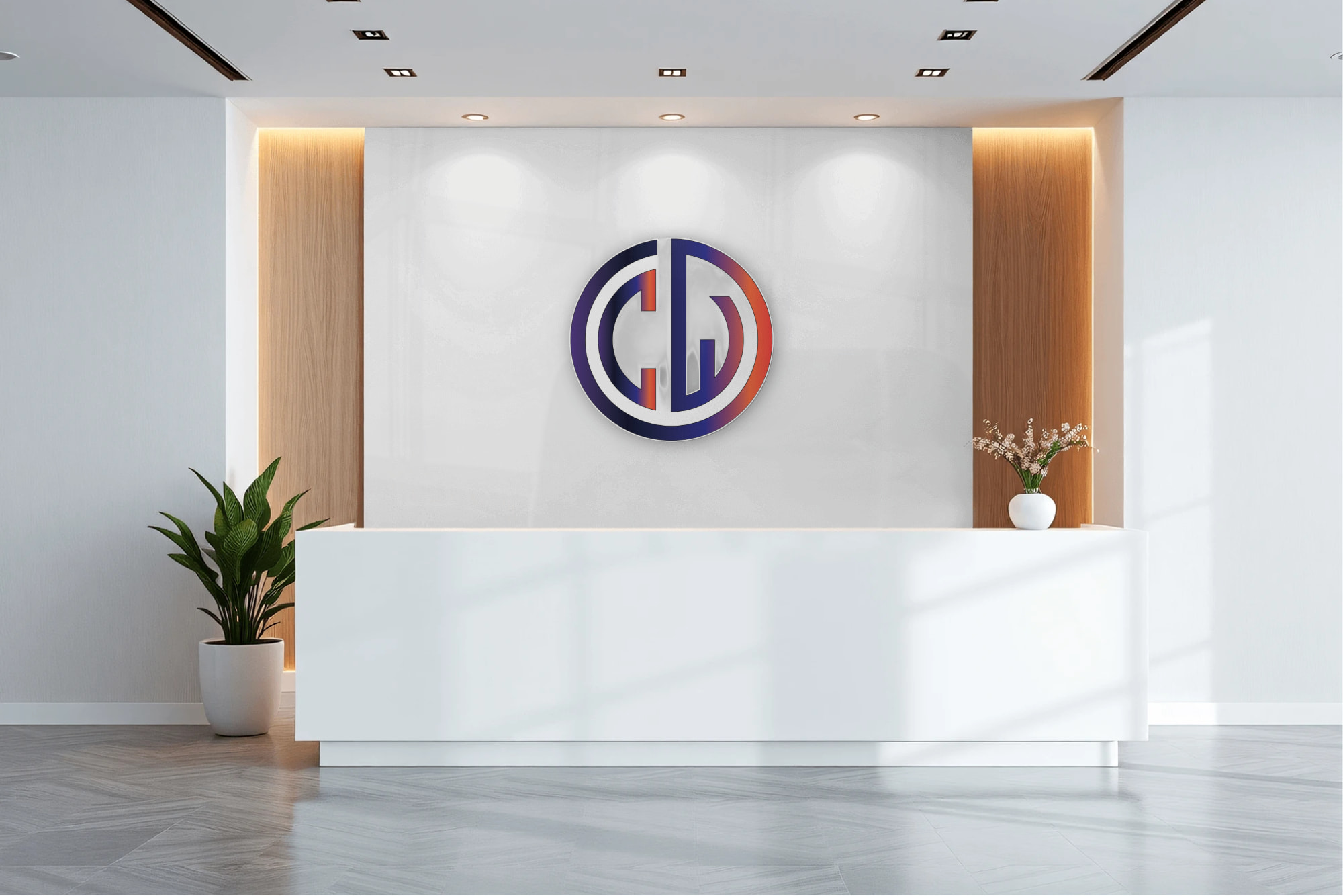Company front desk wall 3D logo vi mockup renderings (1744724972 ...