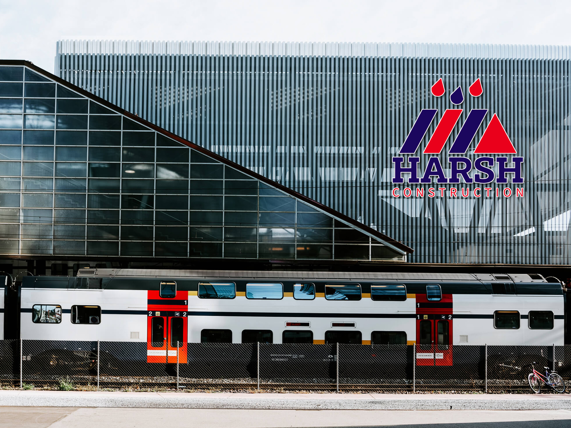 3D logo VI prototype rendering of railway station high-speed railway ...