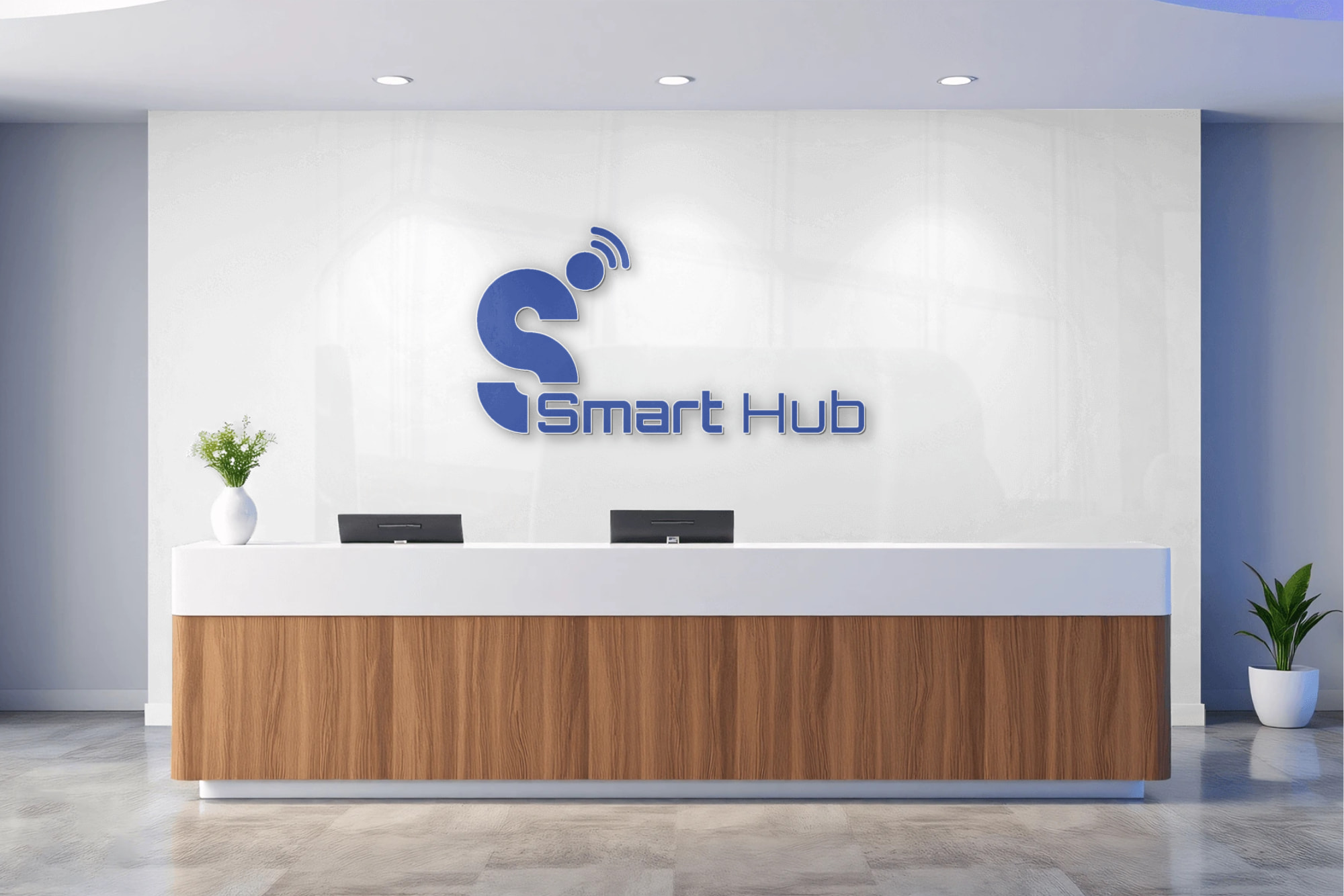Company front desk wall 3D logo vi mockup renderings (1750773798 ...