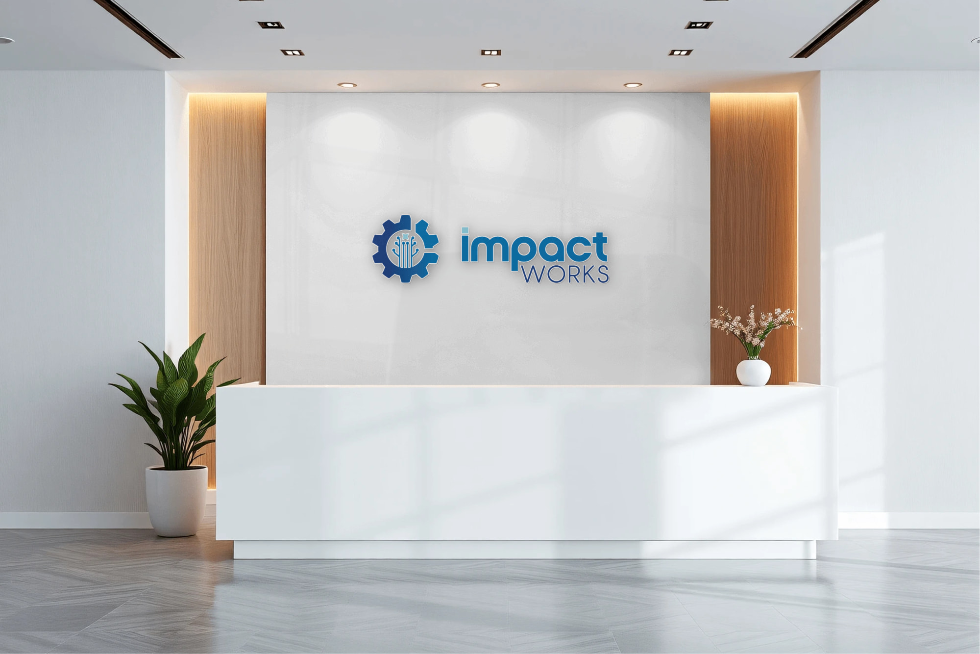 Company front desk wall 3D logo vi mockup renderings (1760795403 ...