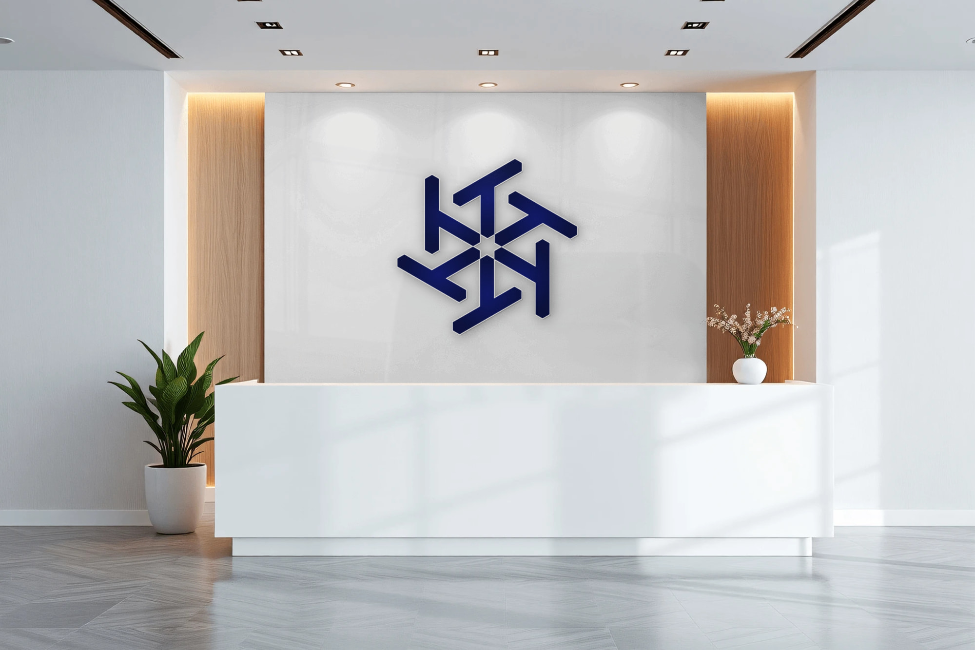 Company front desk wall 3D logo vi mockup renderings (1767812863 ...