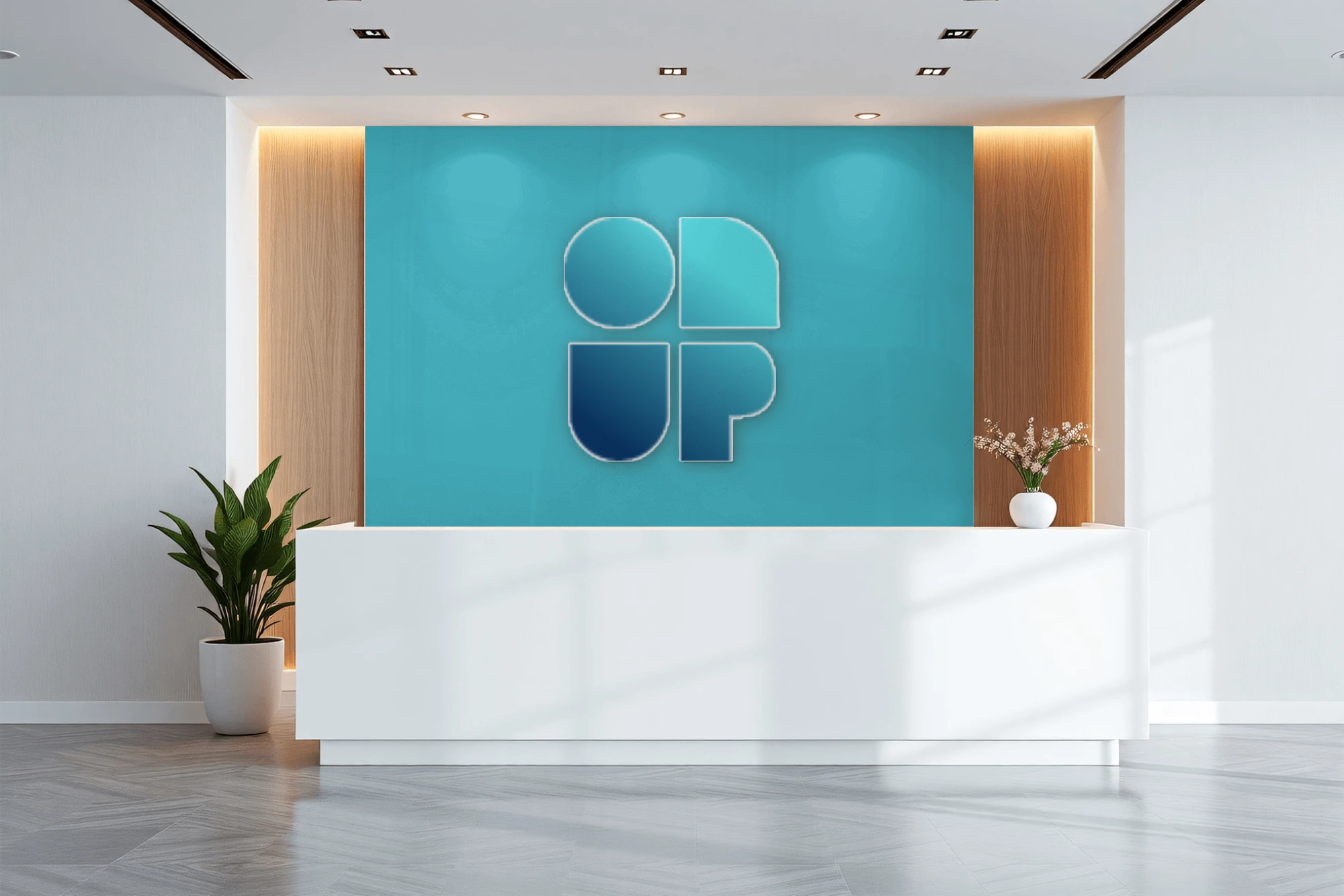 Company front desk wall 3D logo vi mockup renderings (1767909828 ...